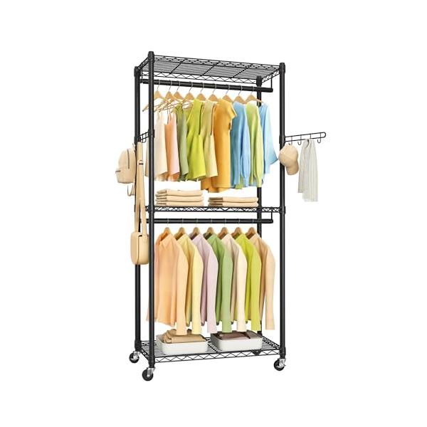 ブラック/幅75x 奥行40x 高さ199 cm/LGR412B01・Size:幅75x 奥行40x 高さ199 cm・パッケージ個数:1・広々としたコンパクト設計2本のハンガーポール、3つの収納棚、2つのフック、さらに2つの追加アームを備...