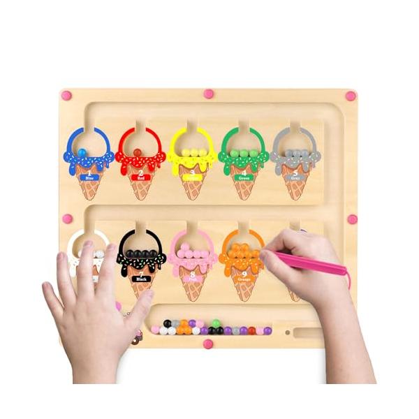アイスクリーム風の知育玩具マグネットトイ - アイスクリーム/-/-・Style:アイスクリーム風の知育玩具・パッケージ個数:1・感覚遊びを促進モンテッソーリ磁石おもちゃは、55個のカラフルな磁石ボールを使用しており、子供の手と目の協調能力...