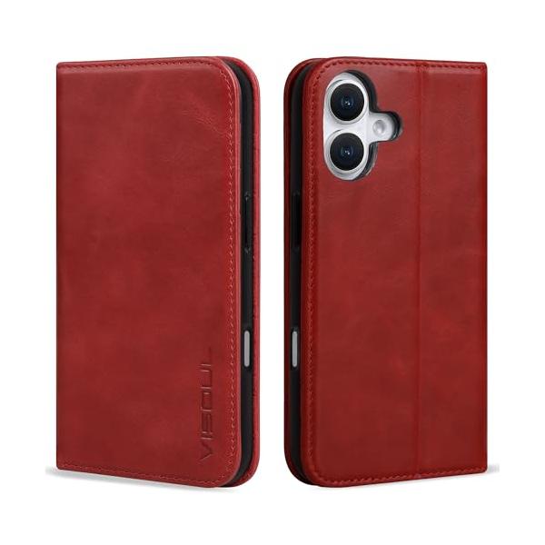 緋色/-/-・Color:緋色・全面保護・携帯ケース対応機種iPhone16(6.1インチ)。対応機種と画面サイズをよくご確認のうえ、ご購入いただけますようお願い致します。手帳型ケースの収納ポケットがあり、会社の入館カードや交通系ICのカー...