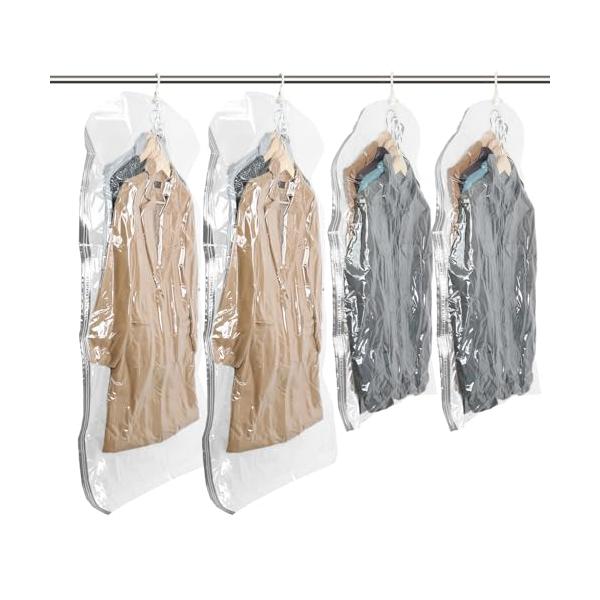 Clear/2L+2M/VAC・Size:2L+2M・商品仕様：衣類圧縮袋サイズ:105*70 cm *2枚+ 135*70 cm *2枚。吊り下げ圧縮袋はオーバーコート、ジャケット、洋服など簡単に収め、収納スペースを省き、クロゼットの衣類...