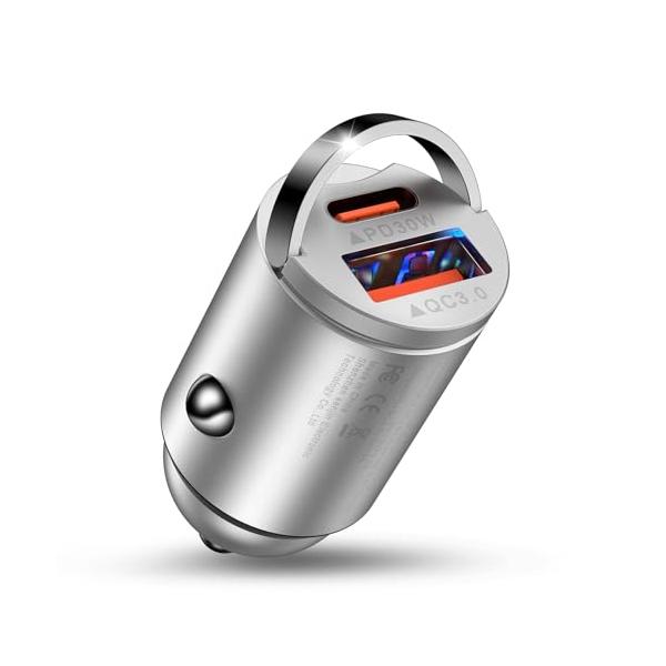 シルバー/-/-・Color:シルバー・急速充電〜様々なデバイスを（USB-A QCポート及びUSB-C PDポート）2ポートの組み合わせusb車充電器により、2台のスマートフォンを同時にフルスピード充電することができます。また、iSmar...