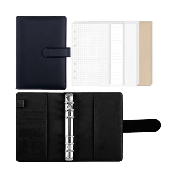 ブラック/-/-・Color:ブラック・製品詳細セット内容：6穴バインダー+リフィル80枚付き(方眼20枚+横線20枚+無地20枚+無地クラフト紙20枚)；サイズ：6穴バインダー:13*19cm。リフィル:9.5*16.8cm・PUレザー製...