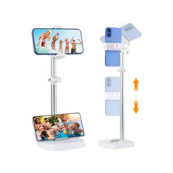 ホワイト/-/-・Color:ホワイト・スマホスタンド 卓上 高さ調整30cm-45cm一般的な携帯電話ホルダーとは異なり、高さの調節に改良・加工を施しています。卓上スマホスタンドは30cm-45cmに調節、携帯電話が回転することで幅広い角...