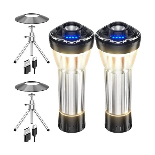 ブラック/-/CL-02・パッケージの中身：キャンプランプ本体 x 2、ランプシェード x 2、三脚 x 2、マグネットベースは x 2、USB充電ケーブル x 2・4つ点灯モード/無段階調光：懐中電灯、点滅する懐中電灯、暖かい光ランタン、...