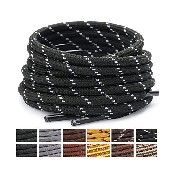 靴ひもブラック/ホワイト/100/-・Color:ブラック/ホワイトSize:100・Stepace丸紐2足 (4本入り)・メイン素材：ポリエステル、幅：約0.4cm-0.45cm（スニーカー・登山靴・革靴・作業靴などの靴に適用）・28色か...