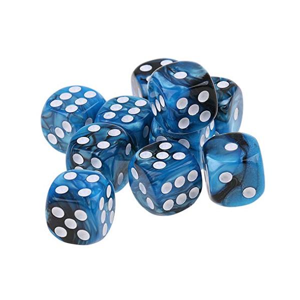 ブルー ブラック/16mm/D6 dice・Color:ブルー ブラック・10個 6面多面体D6ダイス16mmダブルカラーサイコロゲームダイス・耐久性と耐久性のあるアクリル材質で作られています。・ダンジョンズアンドドラゴンズDND TRPG...