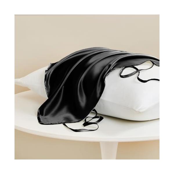 ブラック/53*75cm/-・Color:ブラック・天然繊維:シルク製品の専門ブランドとして、弊社の製品はOEKO認証を受けた100％シルク製品です。有害物質が気になる敏感肌の方にも安心してお使いいただけます。このシルク枕カバーは紐結びタイ...