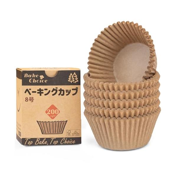 ナチュラル/未晒し8号丸/BC-JP・Size:未晒し8号丸・本体サイズ（1枚あたり）: 底径5cm。開口部直径8cm、高さ3.5cmの8号の標準的なベーキングカップです。200枚入れで、マフィン型やカップケーキ型、あるいはお弁当カップにぴ...