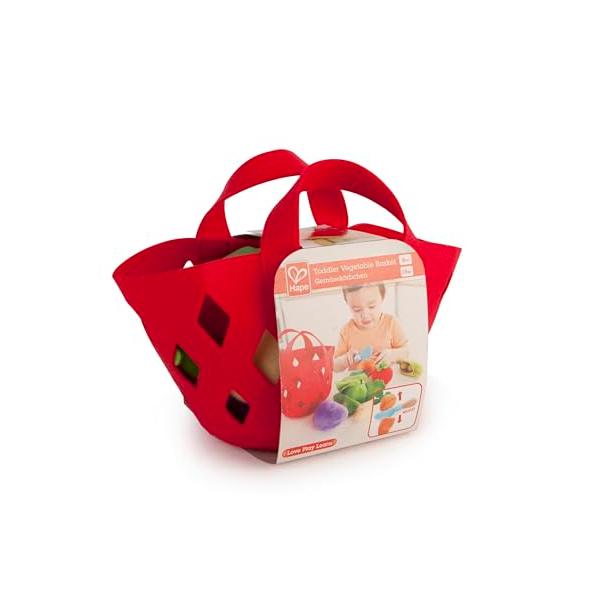 お野菜バスケット/ワンサイズ/E3167・Color:お野菜バスケット・パッケージ個数:1・世界60か国以上で愛される知育玩具、ハペのおもちゃ・ふわふわやわらかい布製のお野菜のおままごとセットです。
