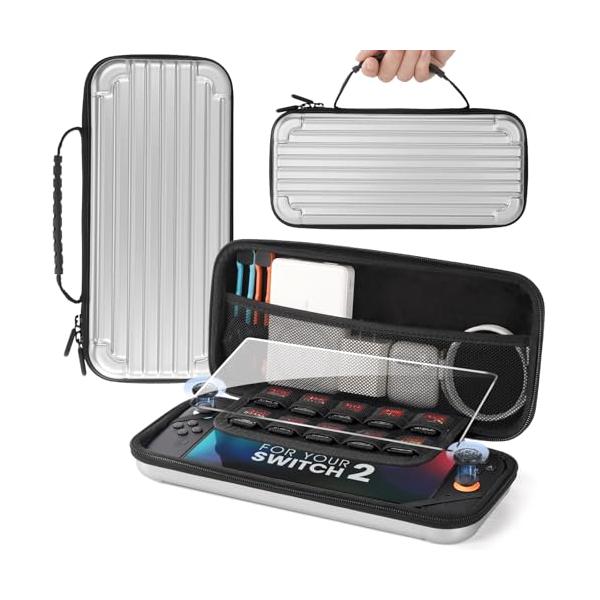シルバー/-/-・Color:シルバー・パッケージ個数:1・お得な3点セットセット内容：Switch 2収納ケース ×1、強化ガラスフィルム ×1、スティックキャップ ×2。開封後すぐに使える便利なアクセサリーバンドルです。・Switch ...