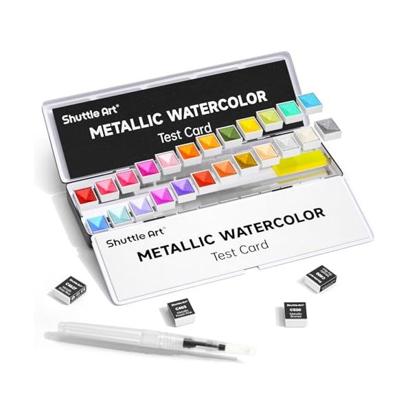 24色/23 Piece Set/-・Color:24色・パッケージ個数:1・豊富なラインアップメタリック固体水彩絵の具×24、水筆ペン×1、画用紙冊×1（18ページ）、パレット×1、スポンジ×1、色見本×1、テストカード×2（白＋黒）から...