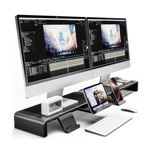 2個入り ブラック/-/-・Color:2個入り ブラック・三段階の幅調整：モニター台をご自身の好みとデスクの広さに合わせて、横幅を三段階（420mm、470mm、520mm）に調節できます。さまざまなモニターをサポートできます。・人間工学...