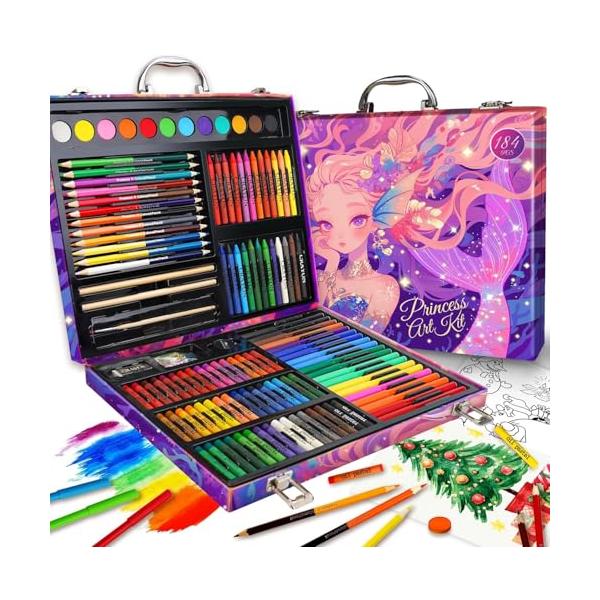 パープル(可愛い人魚)/-/-・Color:パープル(可愛い人魚)・??新登場の2025 お絵描きセット★セット内容： オイルパステル48色、クレヨン24色、色鉛筆 両端24色、水性ペン 20色、固形水彩 12色、クリップ小30個、鉛筆2本...