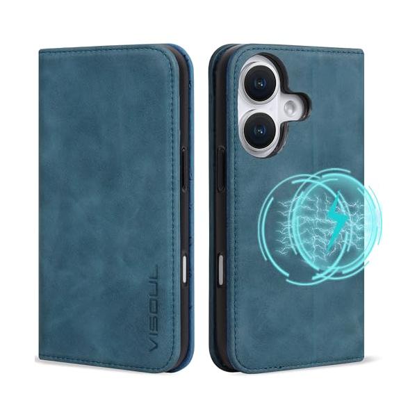 ブルー/-/-・Color:ブルー・全面保護・携帯ケース対応機種：iPhone16(6.1インチ)。対応機種と画面サイズをよくご確認のうえ、ご購入いただけますようお願い致します。手帳型ケースの収納ポケットがあり、会社の入館カードや交通系IC...