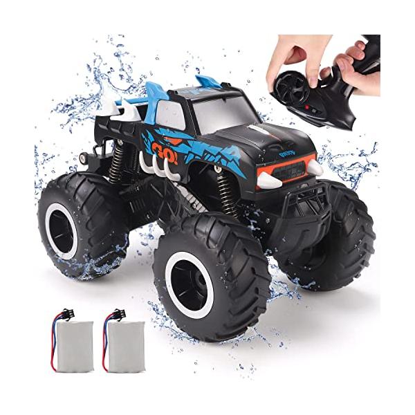 ブルー/-/-・Color:ブルー・水陸両用/四輪駆動大きい四輪で駆動する水陸両棲ラジコン カーです。室内室外はむろん、砂や瓦礫の多いアウトドア、水たまりなどの水面もガンガン走行。精密なデザインにより、極端な条件を克服してエンジンと電池の防...