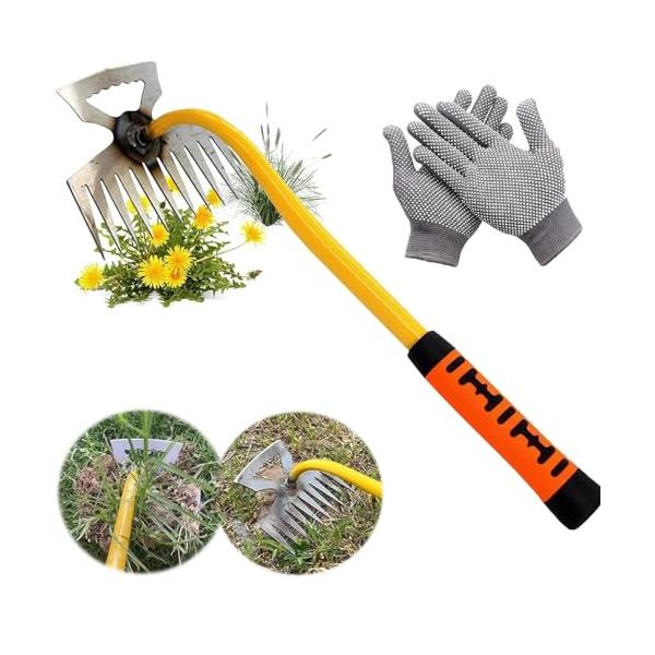 イエロー/11 歯/-・パッケージ個数:1・軽量かつ効率：Doubleggsの除草ツールは11本の歯があり、日常の作業をスムーズにこなせます。滑らかな表面は粘土が詰まることなく、除草を簡単に行えます。作業用手袋も含まれており、快適な作業をサ...