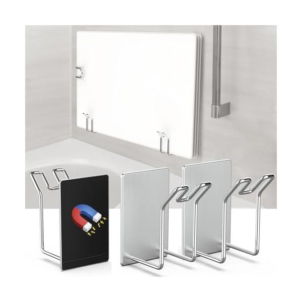 シルバー/約12.5×8×7cm（3個セット）/DOO--bathroom---3H・18-8 ステンレス・防錆防水マグネット風呂ふたホルダーは耐用性のある18-8ステンレス製成、風呂蓋ホルダー細部まで丁寧に磨いて、滑らかの触感。風呂ホルダ...