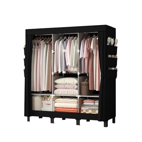 ブラック/130cm 幅/DJ-15535・Color:ブラックSize:130cm 幅・省スペース設計：このポータブルクローゼットは、服や靴、小物などをコンパクトで整然と収納できるソリューションです。・多機能収納：多段の棚やハンガーバー、...