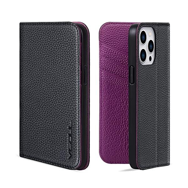 手帳型ブラック．パープル（ライチ紋）/iPhone 12 / 12 Pro/-・Color:ブラック．パープル（ライチ紋）・携帯ケース対応機種iPhone 12/iphone 12 Pro (6.1インチ、2020年発売)★対応機種と画面サ...