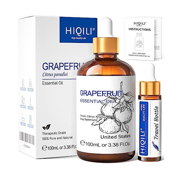 ライトイエロー/3.38 Fl Oz/-・ScentName:Grapefruit・100％天然HIQILIのグレープフルーツエッセンシャルオイルは、アメリカ産の果皮からコールドプレス製法で抽出して作られた純度100％のエッセンシャルオイル...