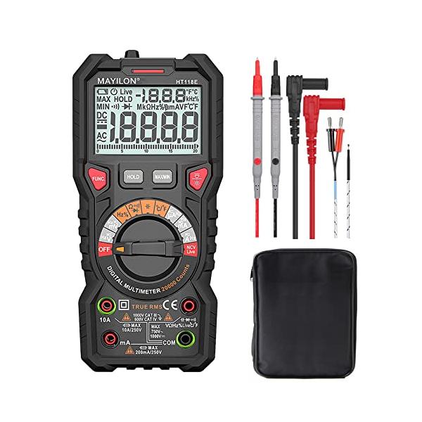 多機能ブラック/-/-・多機能マルチメーター20000カウントのオートレンジデジタルマルチメータは、AC / DC電流、AC / DC電圧、抵抗、導通、周波数、静電容量、ダイオード、NCV、温度、ワイヤを正確に測定するための多種測定の機能を...