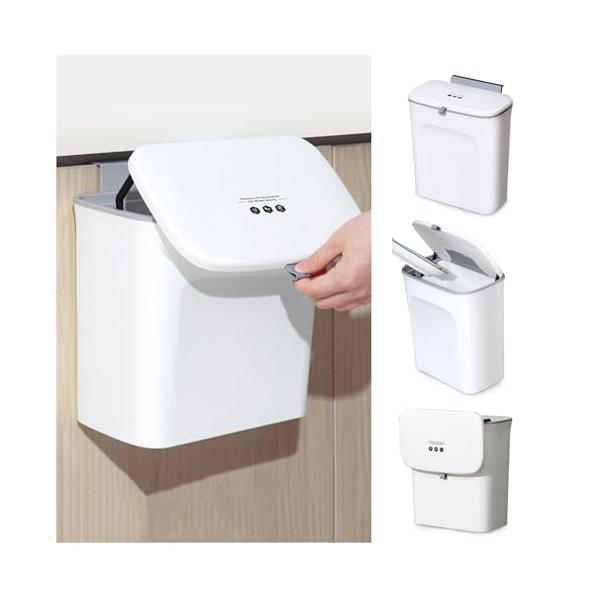 ホワイト/7L/LJT003・Size:7L・パッケージ個数:1・壁掛けゴミ箱 セット詳細：壁掛けゴミ箱 サイズ：約26cm*13cm*23cm。壁掛けゴミ箱 容量：7L。壁掛けゴミ箱 セット詳細：壁掛けゴミ箱 本体*1、フック*1、粘着フ...