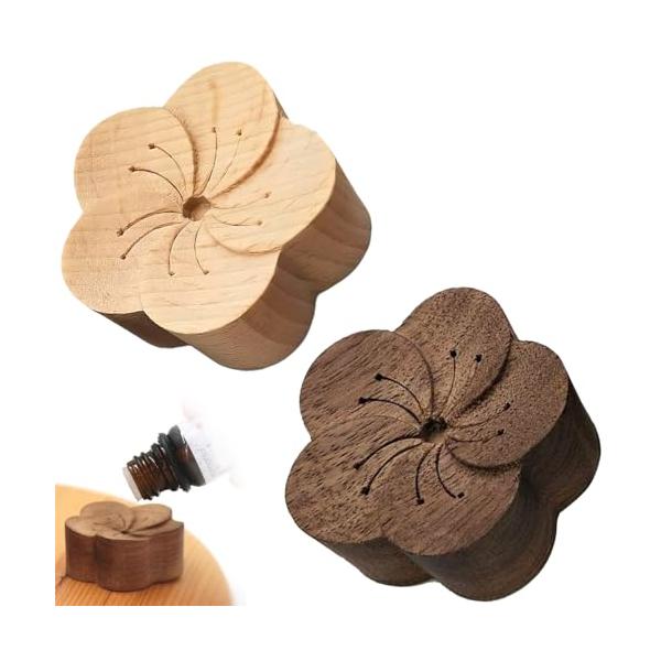 ブラウン/直径4.3CM、高さ2CM/xr・セット内容：家庭用の木製ディフューザー2個セット；黒桃木：エッセンシャルオイルの吸収が遅く、香りの保持時間が長い。ケヤキ：江南産のみ、木目がはっきりしていて、均一な質感、柔らかい色、エッセンシャル...