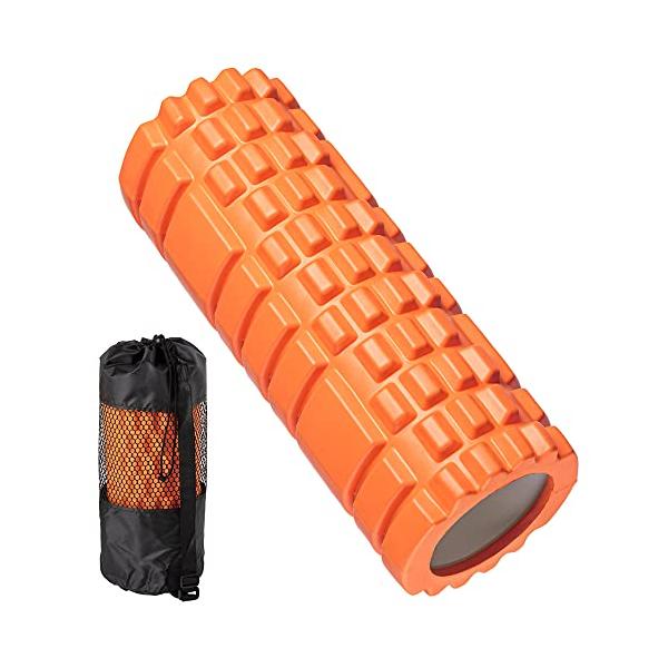 オレンジ/シンプル/-・Color:オレンジ・◆ご自宅で簡単にヨガフォームローラーの長さ33cm、高さ14cm。フォームローラーがあれば自宅で全身マッサージができす。しっかりとした丈夫な素材を使用し、軽量かつ持ち運びが便利。高密度フォームで...