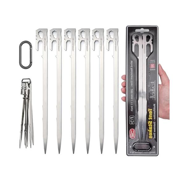 銀色/6本セット/DZSUS420・Size:6本セット・??製品仕様:材質：ステンレス鋼420。サイズ(約):21x3x280mm/本、重さ(約):66g/本、合計:424g。梱包内容：28cmステンレスペグx6本。・??高強度・錆びにく...