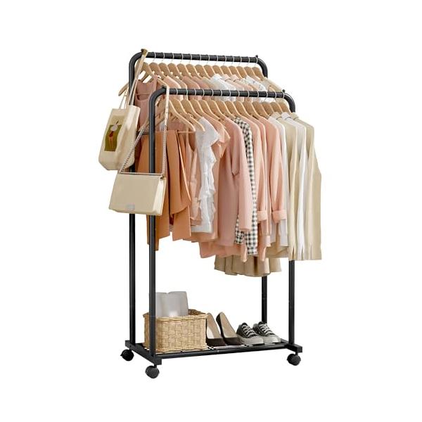 ブラック/ダブル（73×42×150cm）/JP641・Color:ブラックSize:ダブル（73×42×150cm）・パッケージ個数:1・頑丈な構造：Sakugiのラックは、高品質な金属を使用し、強力なコートハンガーとして設計されています...