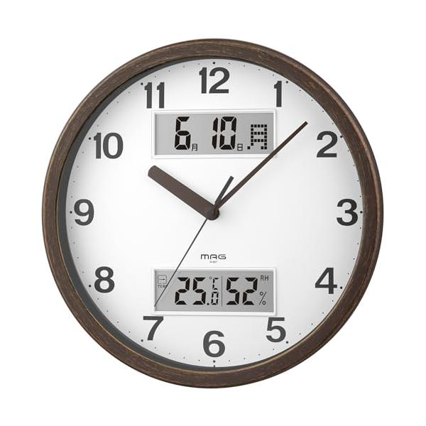 非電波ブラウン/縦29.0×幅29.0×奥行5.0cm/W-807 BR-Z・Color:ブラウン・パッケージ個数:1・・サイズ：縦29.0×幅29.0×奥行5.0cm・・材質：プラスチック、ガラス・・機能：連続秒針、温度表示、湿度表示、日...