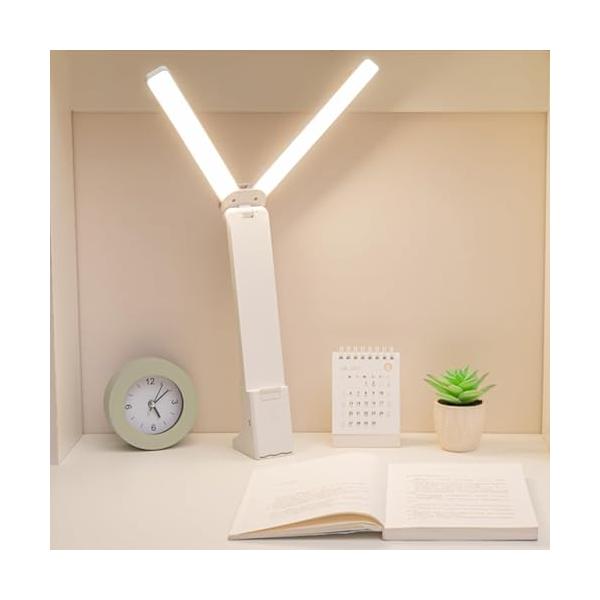 ホワイト/-/-・Color:ホワイト・デュアル光源＆目の保護設計 2つのランプヘッドと32個の省エネLEDビーズを搭載。ブルーライトカット技術と均一な光で、長時間の読書・仕事でも目に優しい照明を実現。柔らかくちらつきのない光がデスクトップ...