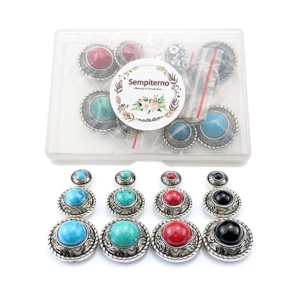 アンティークシルバー/12mm 20mm 25mm/-・Color:アンティークシルバー・★ ボタンの材質：合金。サイズ：直径約12mmx4pcs。サイズ：直径約20mmx4pcs。サイズ：直径約25mmx4pcs。ターコイズカラー：アンテ...