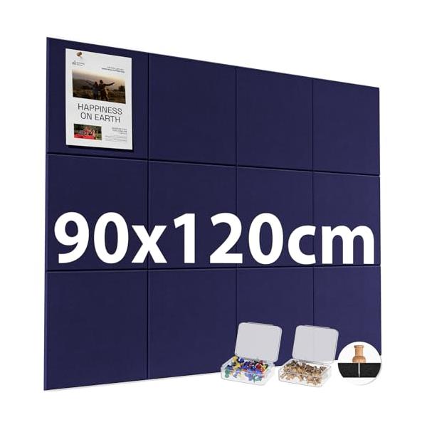 フェルトウォールタイル。ダークブルー/900*1200 mm/MaxGear-FeltBoard-DB-12・Size:900*1200 mmColor:ダークブルー・サイズ自由自在: 30cm×30cm×0.8cmのパネル12枚入り。12...