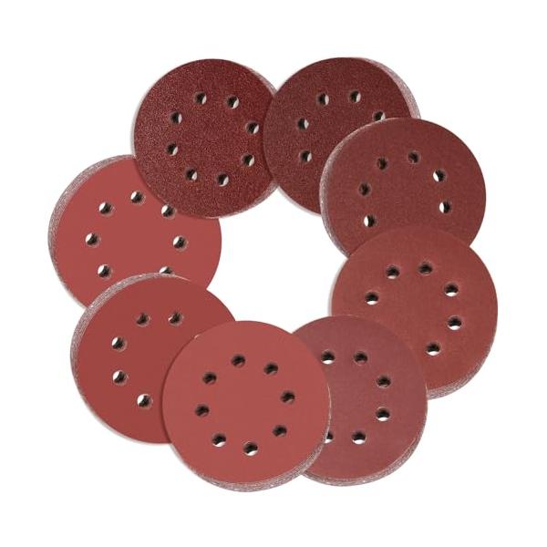 40番〜600番 100枚レッド/125mm/5C8K Red P40-600 100PCS・Style:40番~600番 100枚・パッケージ個数:1・ほとんどのDIY作業に適した完全なセット100枚サンダー ペーパーセット 粗目から細か...