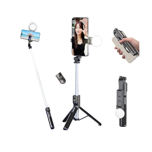 ブラック/-/-・Color:ブラック・パッケージ個数:1・LEDライト付き自撮り棒シーンに応じて3色に調整できる充電式LEDライトを搭載、充電ケーブルが付属しており。付属のフィルインライトを使えば、夜間や薄暗い環境でも美しい美肌効果を演出...