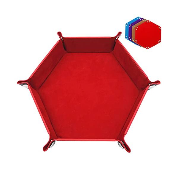レッドレッド/長さ24cm x 幅17cm x 高さ4cm/-・Color:レッド・「ダイスゲーム用トレイ」PUレザー材質に裏がベルベットの六角形折りたたみ式ダイストレイです。耐摩耗性を持ちながら滑らかなベルベット表面がダイスゲームの体験を...