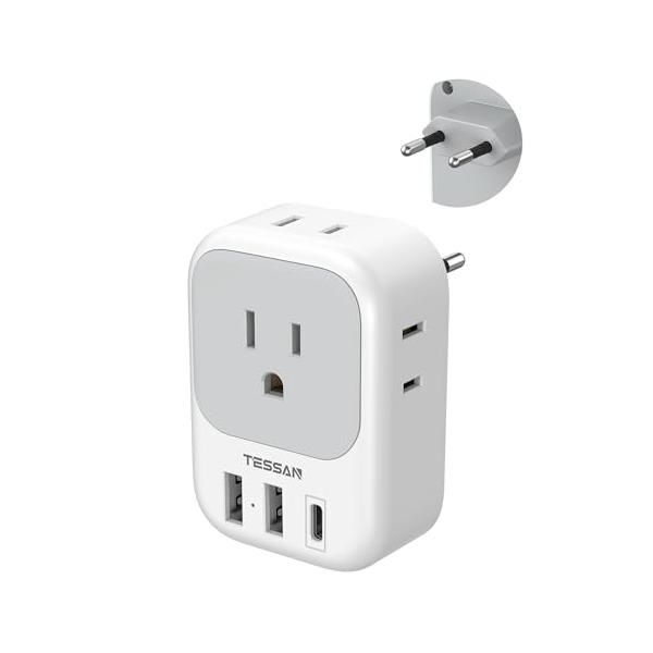 Cタイプグレー/2USB-A+USB-C/TS-161-EU-C・Style:CタイプSize:2USB-A+USB-C・海外のコンセントを日本仕様の差込口形状に変換できるCタイプ変換プラグです。イタリア、フランス、スペイン、ドイツ、スイス...