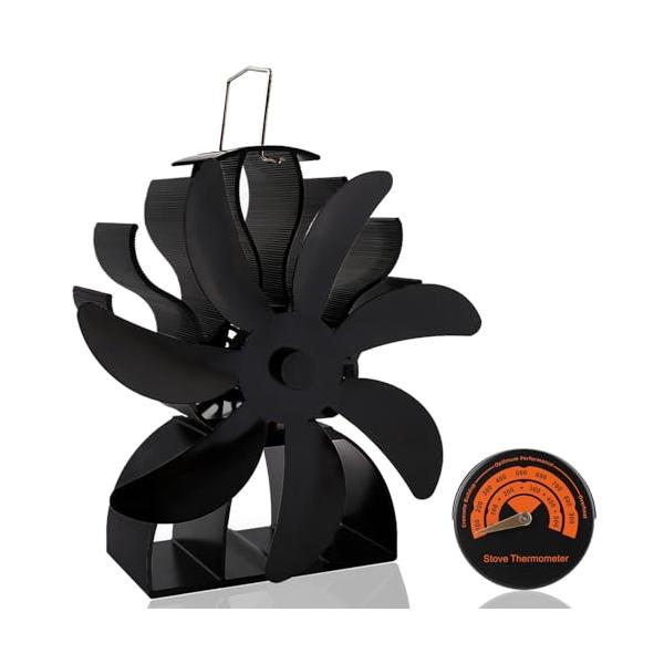 モダンブラック/7枚羽/ストーブファン 7枚ブレード・Size:7枚羽・パッケージ個数:1・??2025年新機構・7枚ブレード｜風量50%UP・暖房効率最大化：電源不要で、ストーブの熱を利用して自動回転します。航空力学を参考にした7枚ブレー...