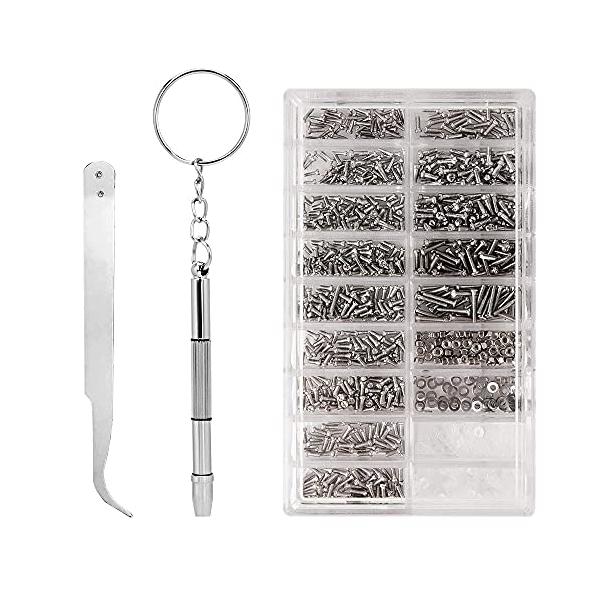 シルバー/-/-・サイズ：1000個小ネジセット（サイズ：2.0*1.4*3.6mm、2.0*1.4*3.4mm、2.0*1.4*3.2mm、2.0*1.4*3.0mm、2.0*1.4*2.8mm、2.0*1.4*2.6mm、2.0*1.4...