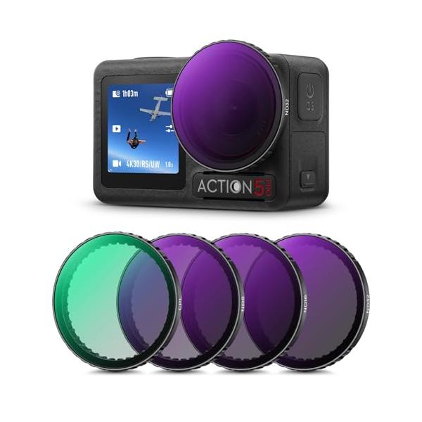 PL+ND8+ND16+ND32・Style:PL+ND8+ND16+ND32・パッケージ個数:1・Osmo Action 5Pro/4/3専用フィルター・撮影の幅を広げる: CPLフィルター、ND8、ND16、ND32を含むこのセットは、...