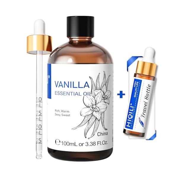 -/3.38 Fl Oz/-・ScentName:Vanilla・100％天然HIQILIのバニラエッセンシャルオイルは、高品質の中国産バニラから伝統的な水蒸気蒸留法で丁寧に抽出されたエッセンシャルオイルで、合成香料やその他の化学物質は一切...