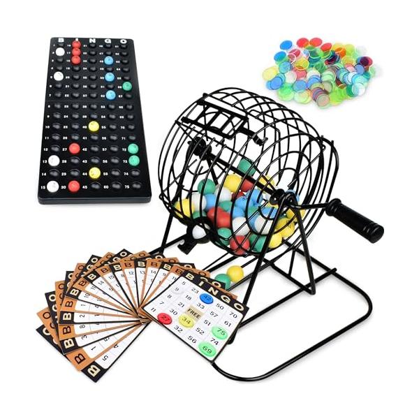 クラシックレッド/7.87 x 7 x 7 pulgadas/QS・パッケージ個数:1・[価値]: メタルビンゴケージ、75個の番号付きボール、プラスチックボード1個、両面ビンゴカード50個、ビンゴマーカー300個、フルカラーの詳細な説明書...
