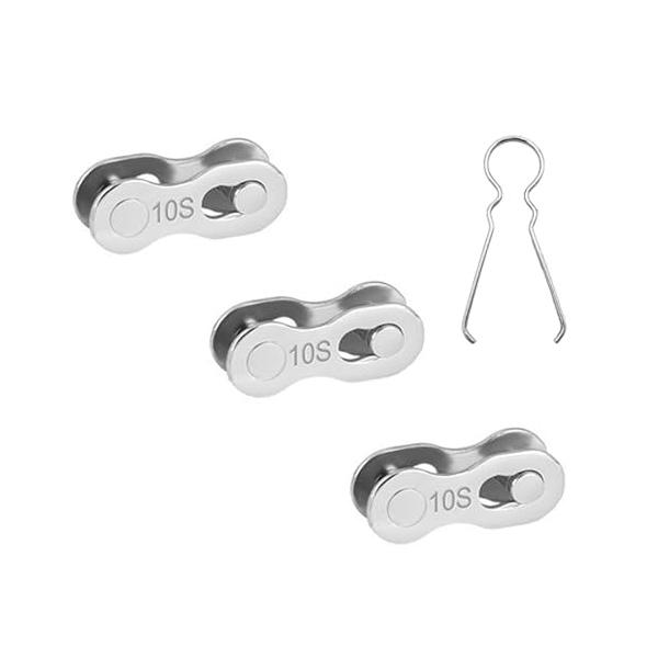 10速・Style:10速・3〜5回（最大）まで取付け・取り外しがになった、10S用ミッシングリンク。簡単に脱着なチェーンリンク。・ロングライドやツーリングの際に持参されるといざという場合に大変便利なアイテム。・3個セットの販売です。ピンレ...