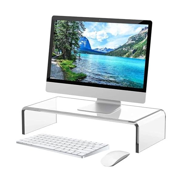 シンプル透明/52x20x8cm/HE-43・Color:透明Size:52x20x8cm・高品質透明アクリル製のモダンデザイン：この透明モニタースタンドは高品質アクリル素材を使用したスタイリッシュなデザイン。透明素材ならではの開放感があり...