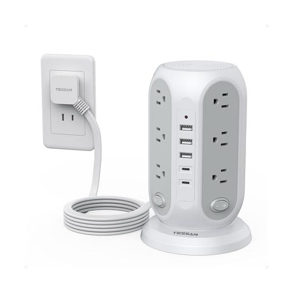 11個AC口グレー/-/ZHC413・Style:11個AC口・12個のACコンセントと5つのUSBポート合計12個のACコンセント（各面3口×4面）とUSBポート（Type-A×3 + Type-C×2）を備え、複数の機器を同時に接続。大...