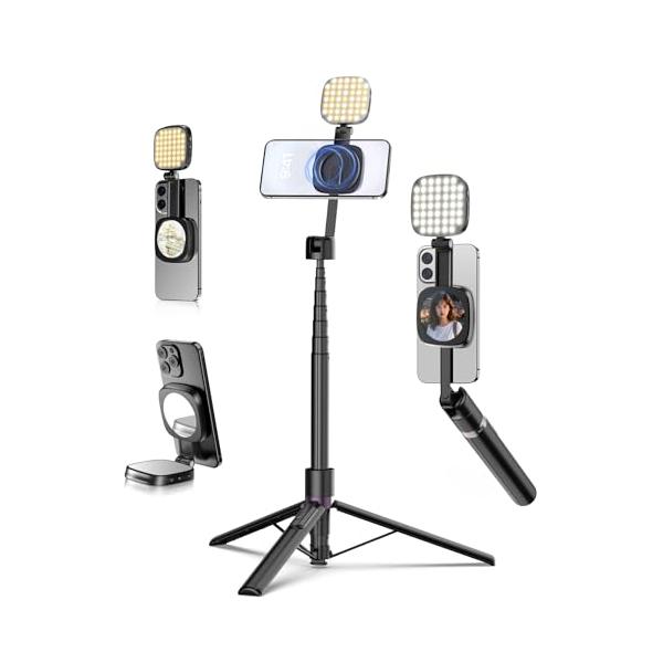 CX609+F662黒パープル/173cm/CX609+F662・Color:黒パープルSize:173cm・パッケージ個数:1・Magnetic 自撮りライト付きビデオキット：LED充電式自撮りライト付き スマホ三脚は、撮影、ライブ配信、...