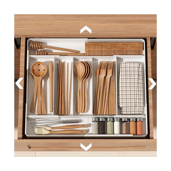 ホワイト/4面伸縮/kzj-1・Color:ホワイトSize:4面伸縮・4方向への伸縮カトラリーケース 4方向にも自由に調整できるため、引き出しや収納スペースに完璧にフィットさせることができます。これにより、スペースを無駄にすることなく効率...