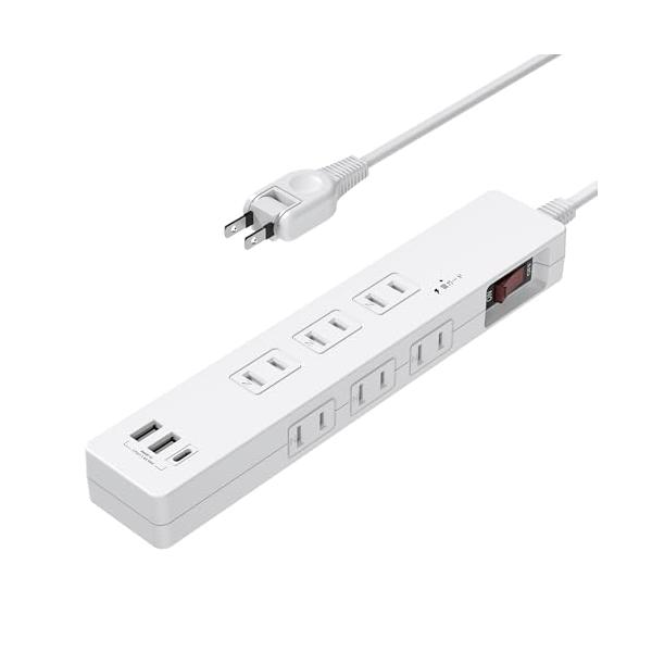 ホワイト/1m/DLE-S26U・Size:1m・パッケージ個数:1・1台9役・延長コード6つAC差込口と1つのUSB-Cポート、2つのUSB-Aポートがある電源タップです。1m 延長コードがあって、便利です。・一括スイッチ一括スイッチが付...