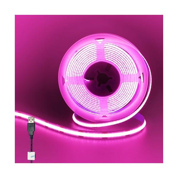 ピンク/5VUSBD-2M-1個/5VCOB8MMD-USB-2-Pink・Color:ピンクSize:5VUSBD-2M-1個・パッケージ個数:1・「両面回路設計・超明るい」5V 320LEDs/m 2M 8mm ピンク 両面回路チップ搭...